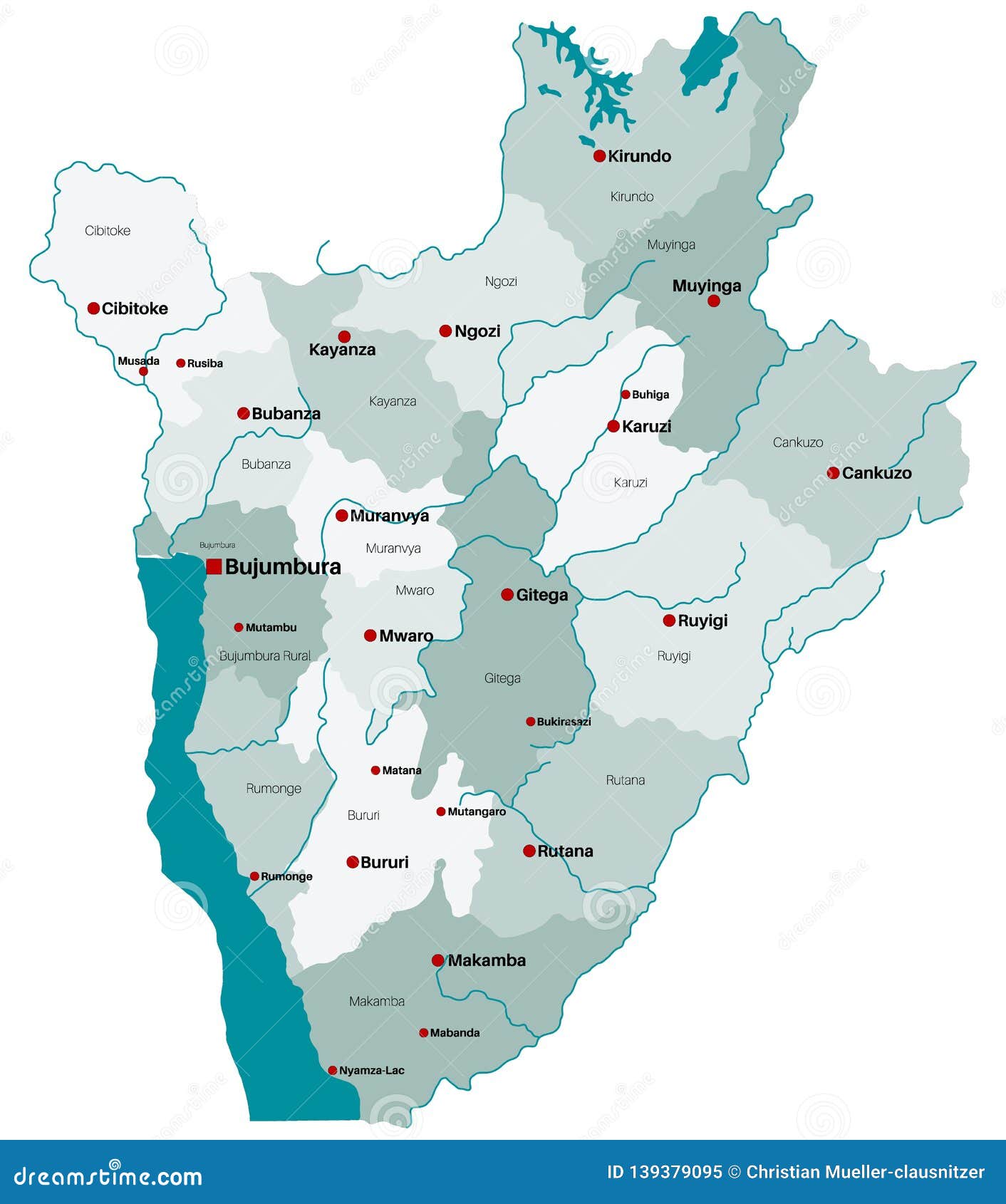 Detailed Map Of Burundi Stock Vector Illustration Of City 139379095