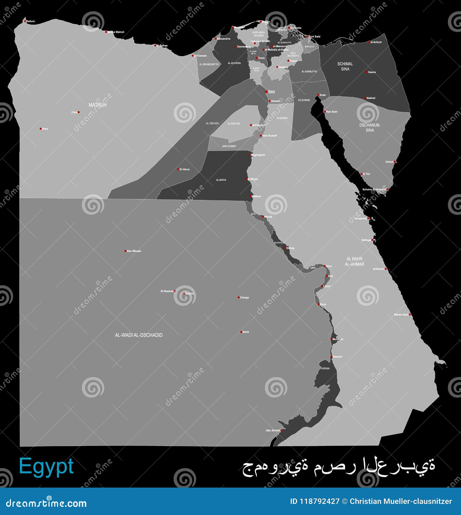Detailed map of Egypt stock vector. Illustration of africa - 118792427