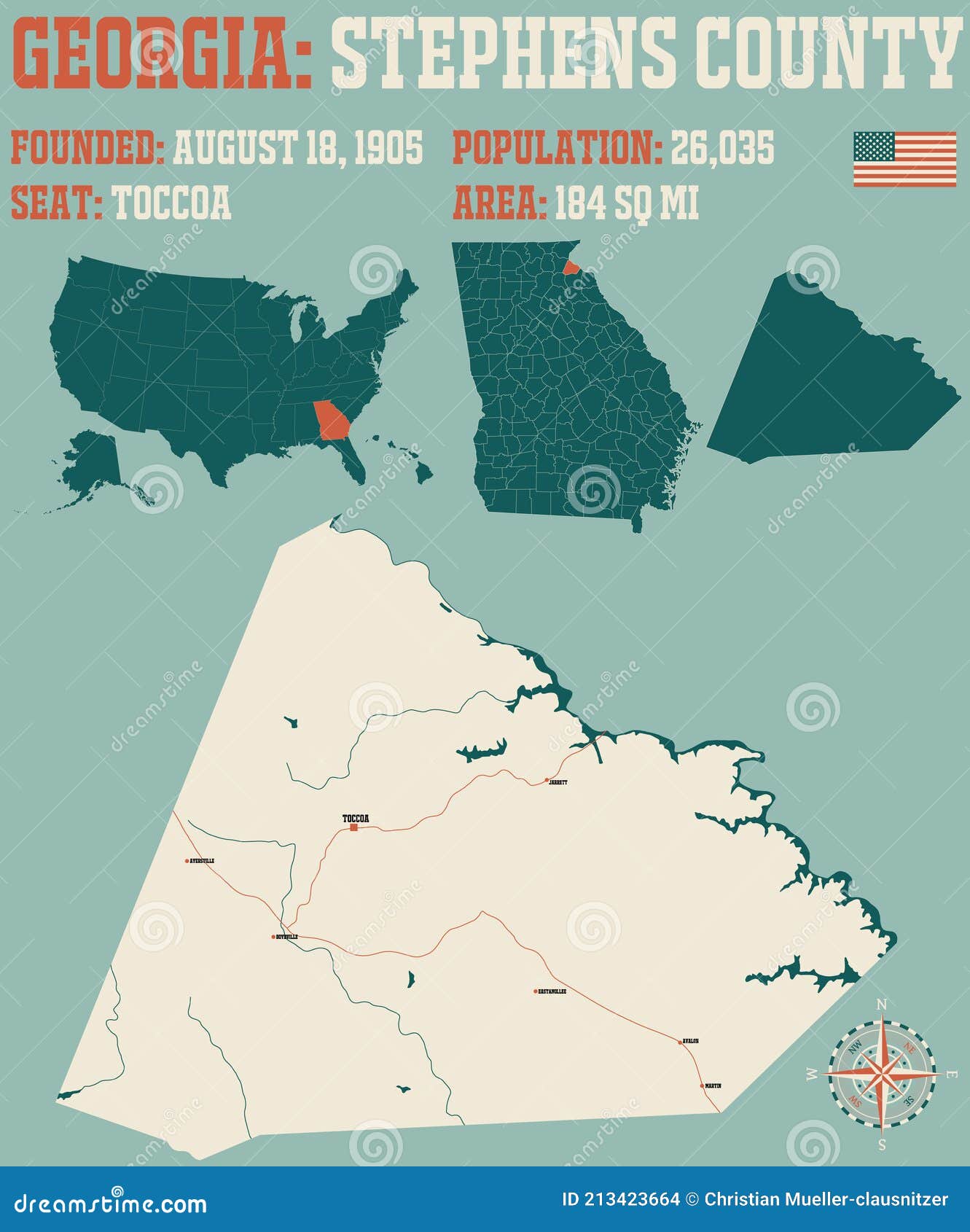 Map Of Stephens County In Texas State On White Background. Single ...