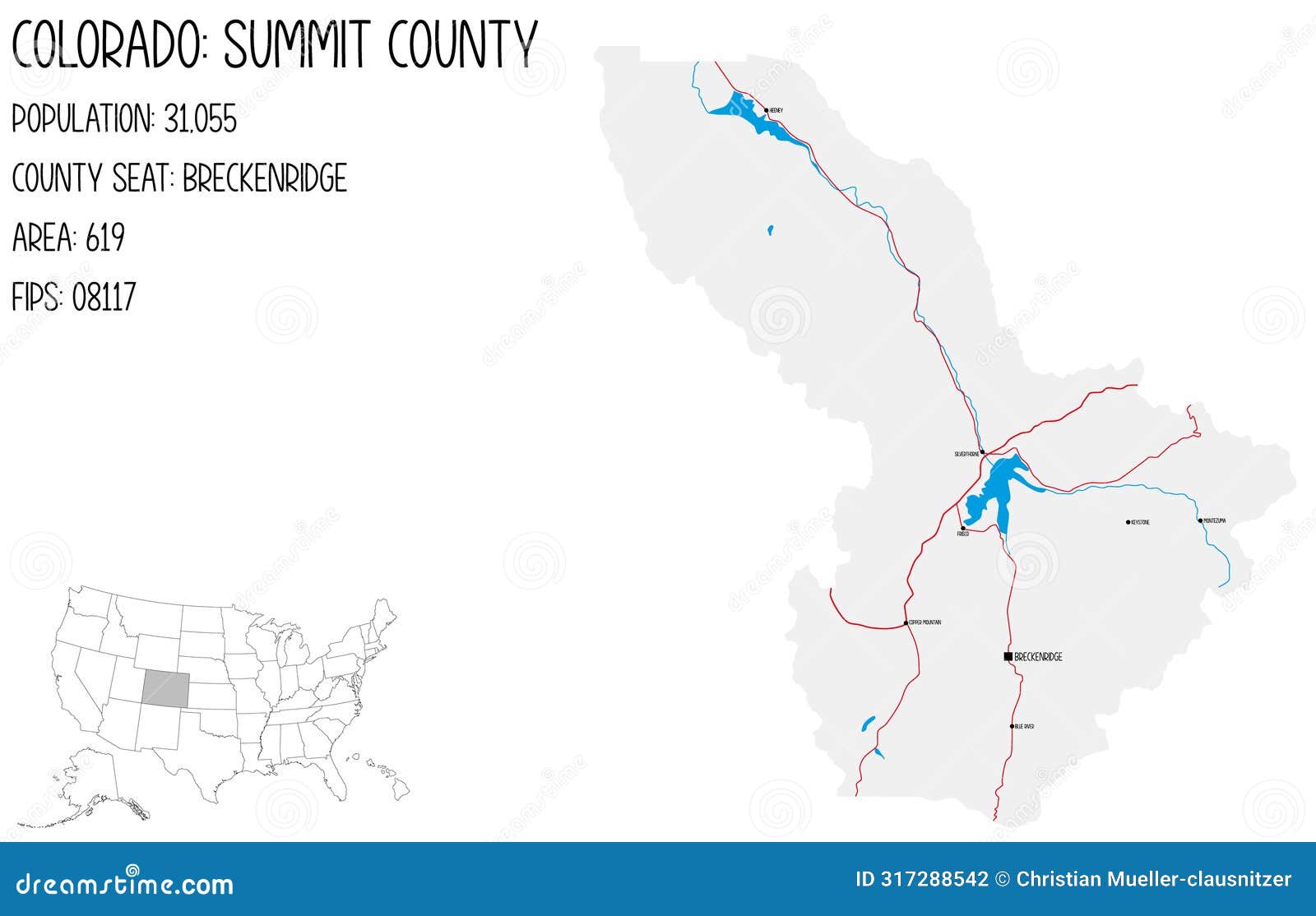 Map of Summit County in Colorado, USA Stock Vector - Illustration of ...