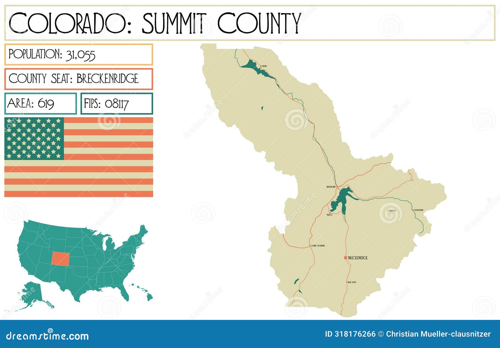 Map of Summit County in Colorado USA Stock Illustration - Illustration ...