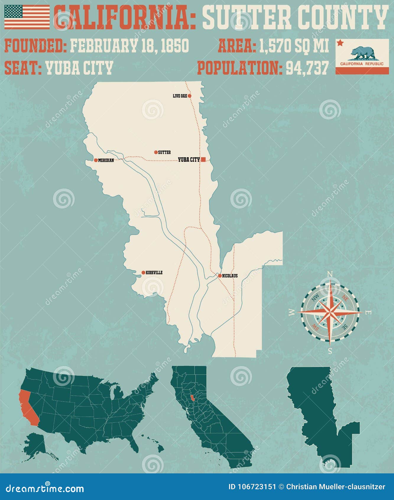 Sutter County in California. Stock Vector - Illustration of highway ...