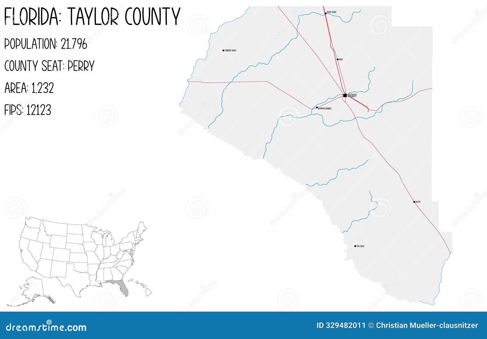Large and Detailed Map of Taylor County in Florida Stock Vector ...