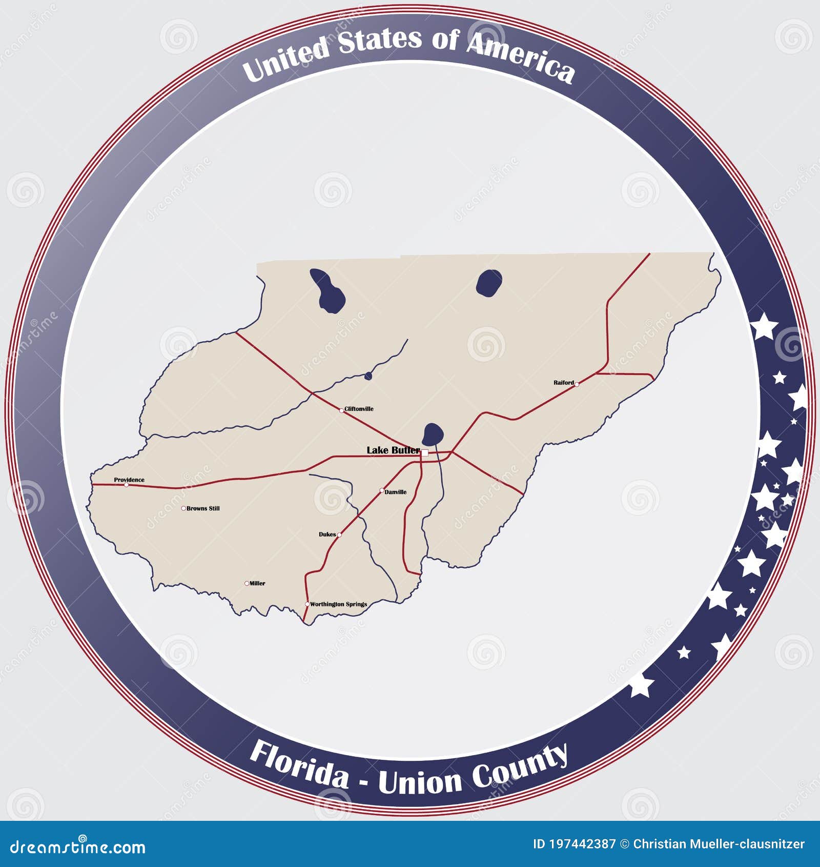 Map of Union County in Florida Stock Vector - Illustration of ...