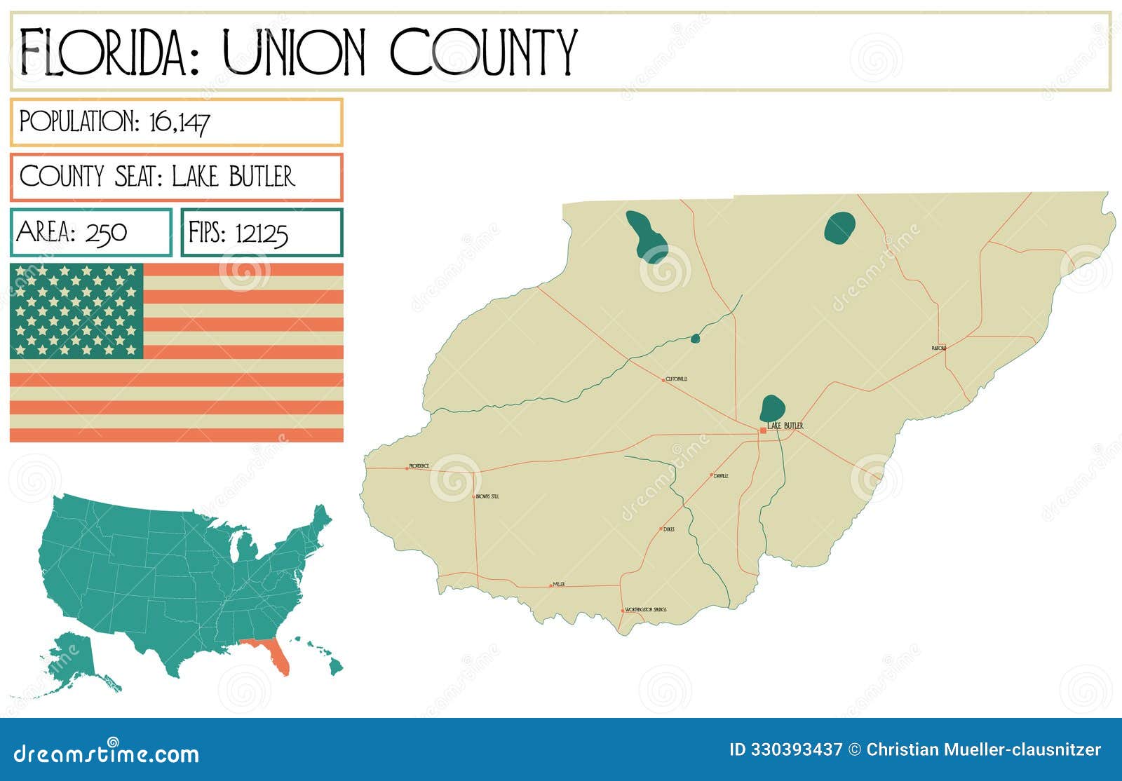 Large and Detailed Map of Union County in Florida Stock Vector ...