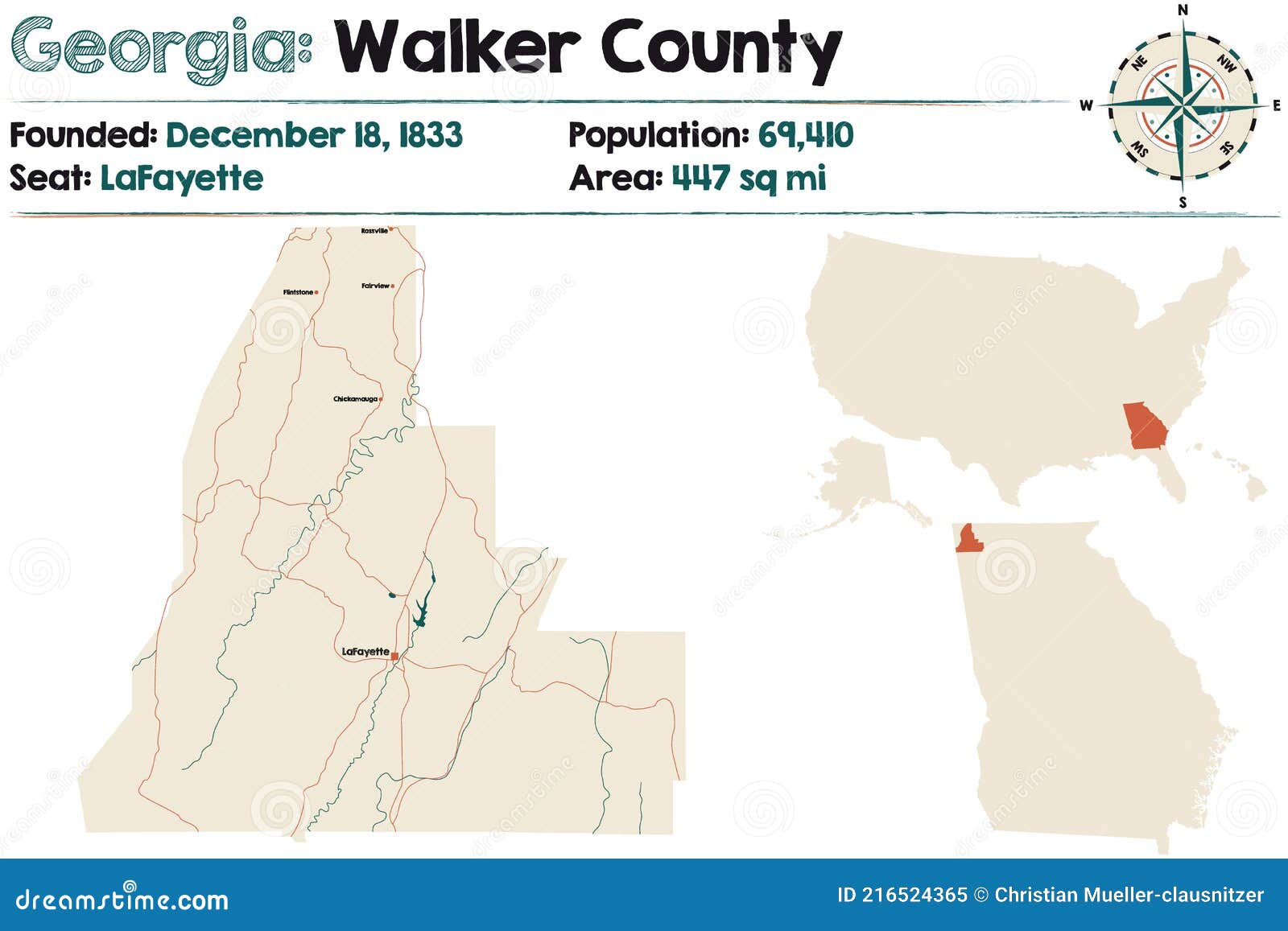 Map of Walker County in Georgia Stock Vector - Illustration of ...