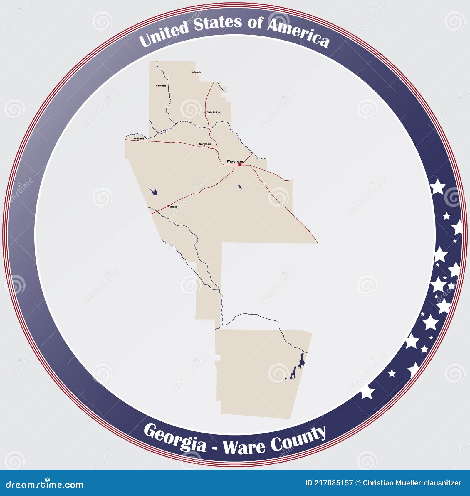 Map of Ware County in Georgia Stock Vector - Illustration of highway ...