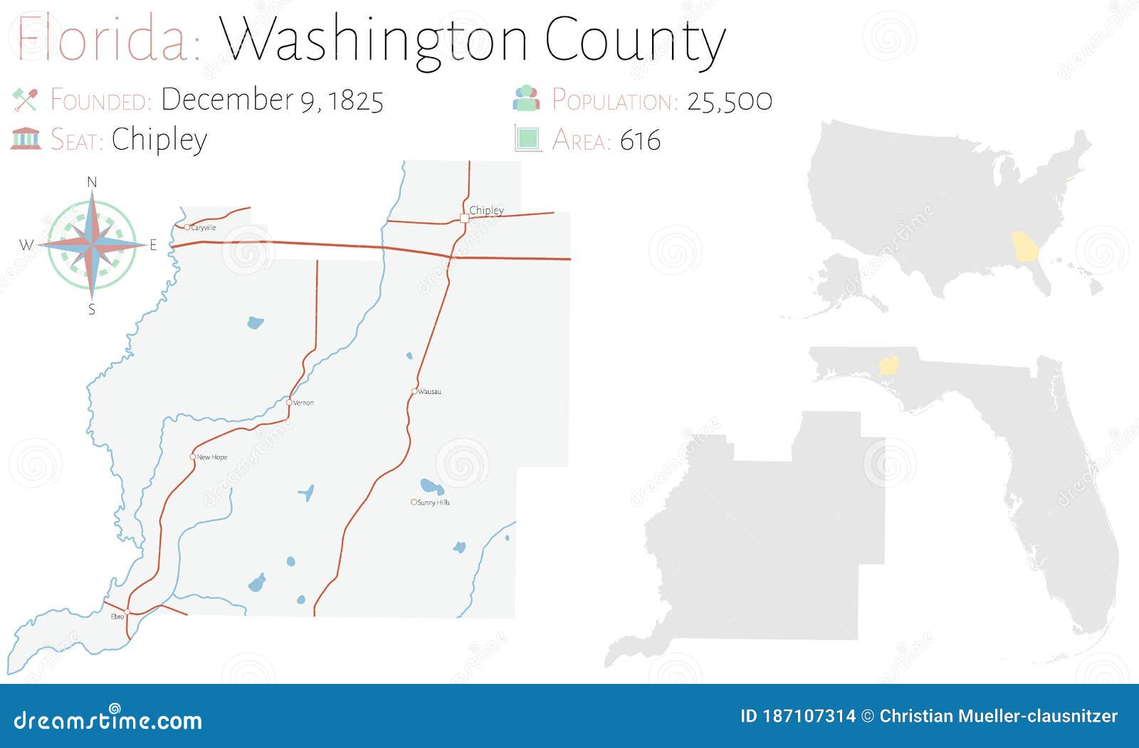 Map Of Washington County In Virginia State On White Background. Single County Map Highlighted By ...