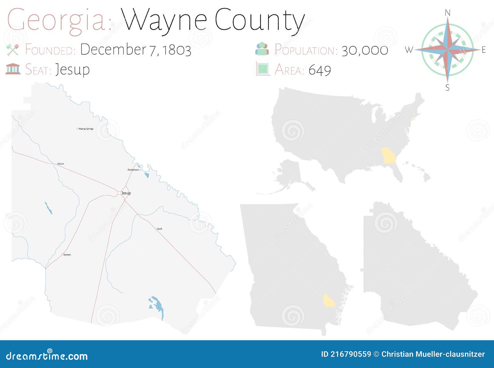 Map Of Wayne County In New York State On White Background. Single ...