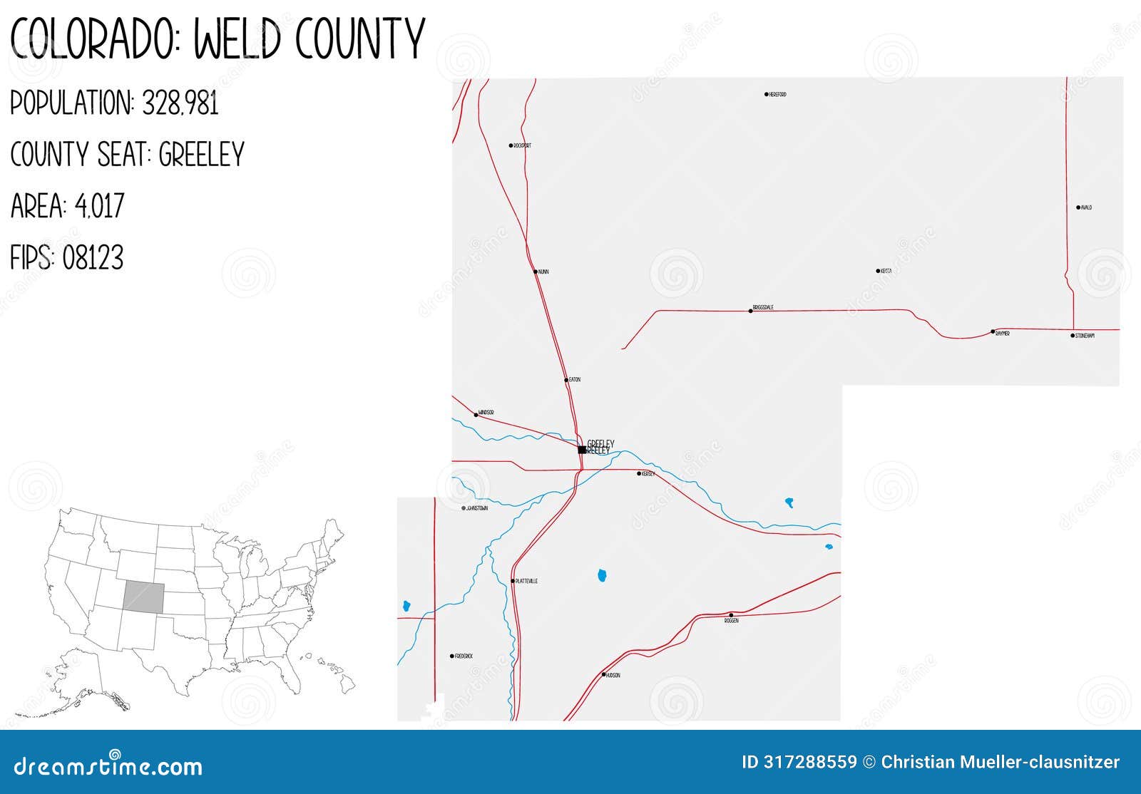 Map Of Weld County In Colorado State On White Background. Single County ...