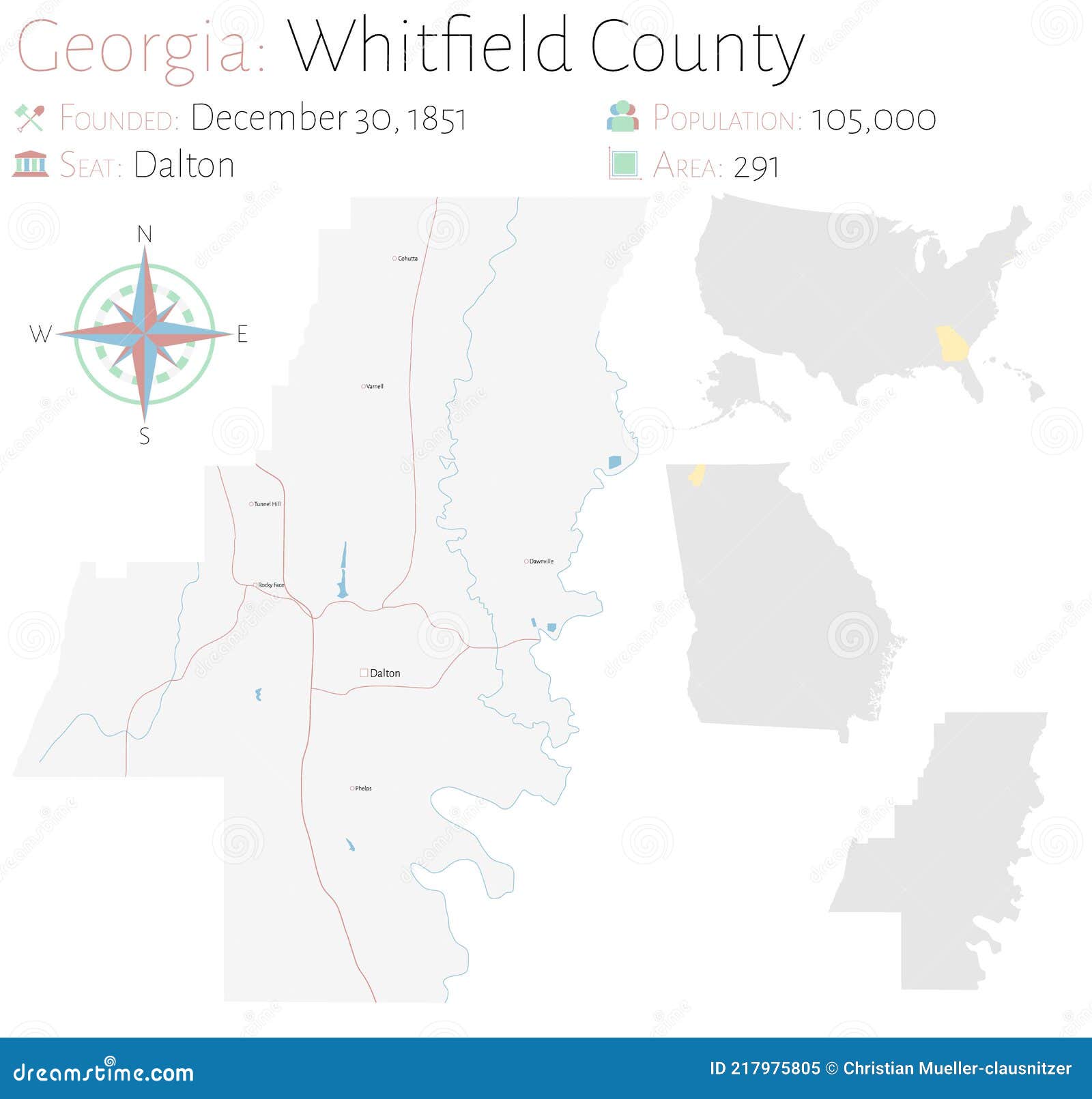 Map of Whitfield County in Georgia Stock Vector - Illustration of ... Map of Whitfield County in Georgia Stock Vector - Illustration of ...
