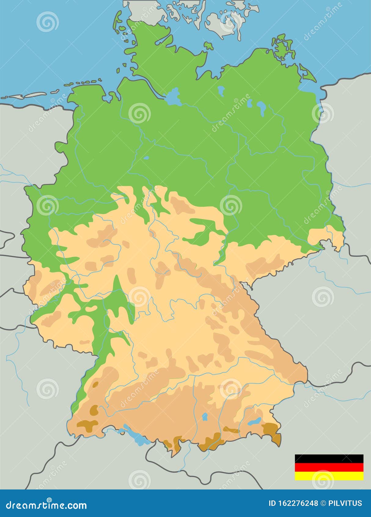 Large Detailed Topographic Map Of Germany With Contours, Lakes ... Large Detailed Topographic Map Of Germany With Contours, Lakes ...