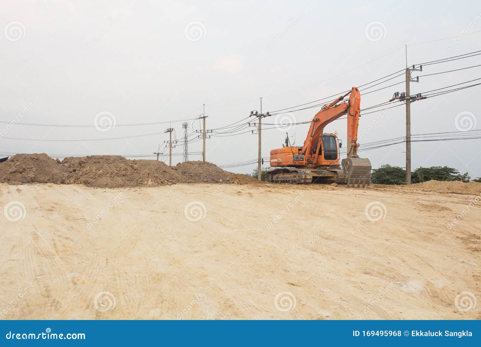 Large Diesel Mechanical Excavator Digging Earth Machine at Excavation ...