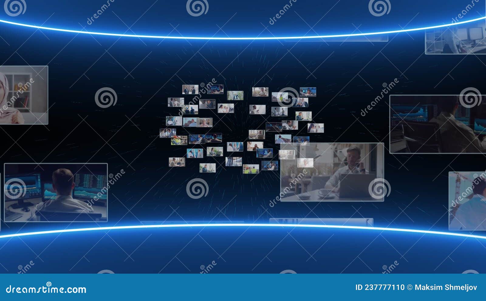 Large Digital Screen in a Virtual Cinema. Glowing Background. Stock ...