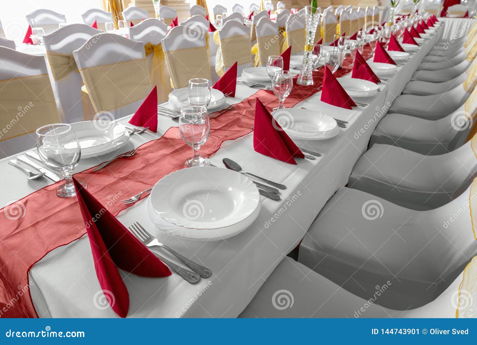 Large Dining Hall with Tables Set Up Stock Image - Image of luxury ...