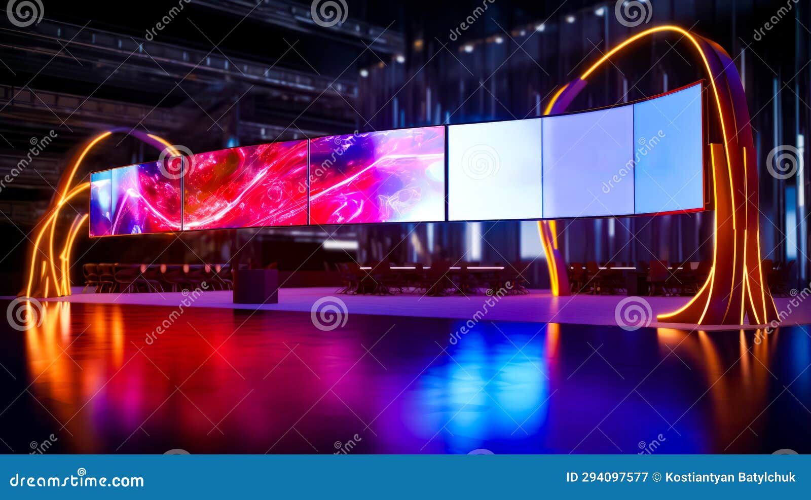 Large Display with Lot of Screens on it S Sides in Building. Generative ...