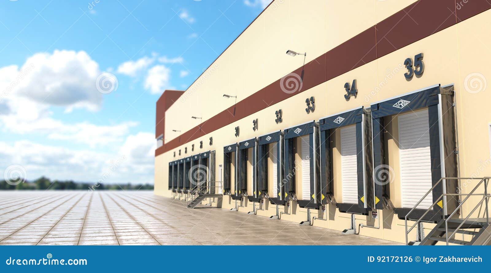 A Large Distribution Warehouse With Gates Royalty-Free Illustration ...