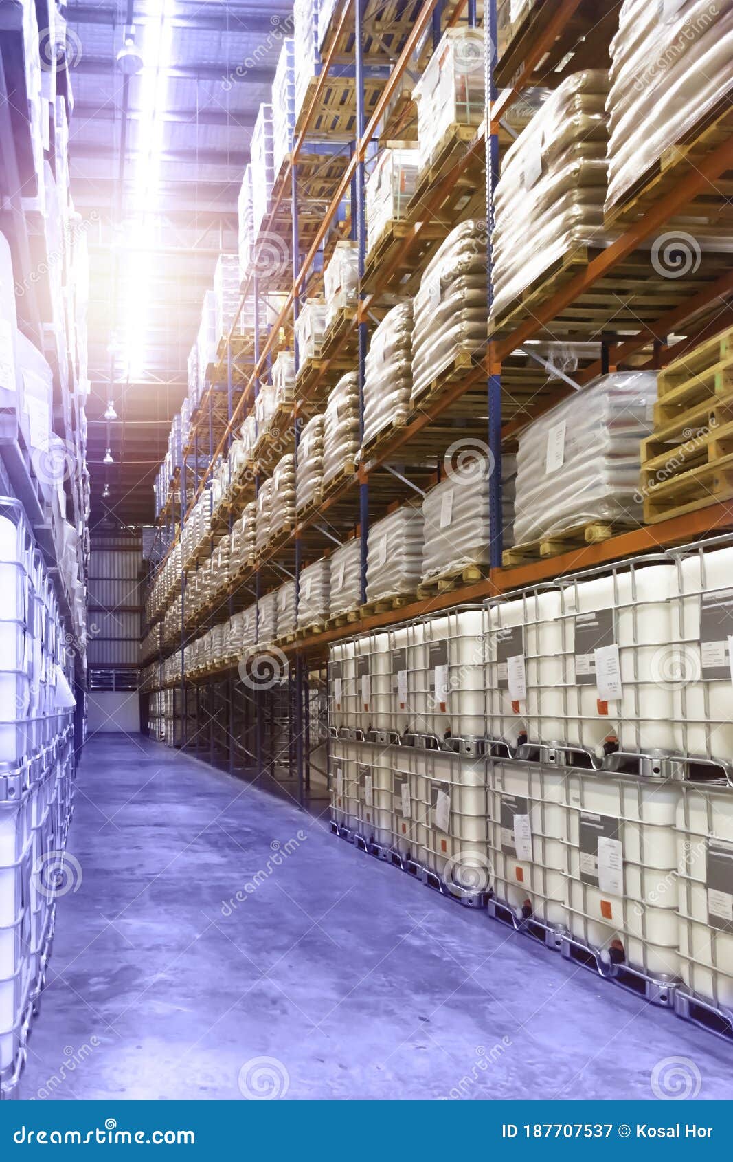 Large Distribution Warehouse Interior, Pallets and Boxes of Cargo Stack ...
