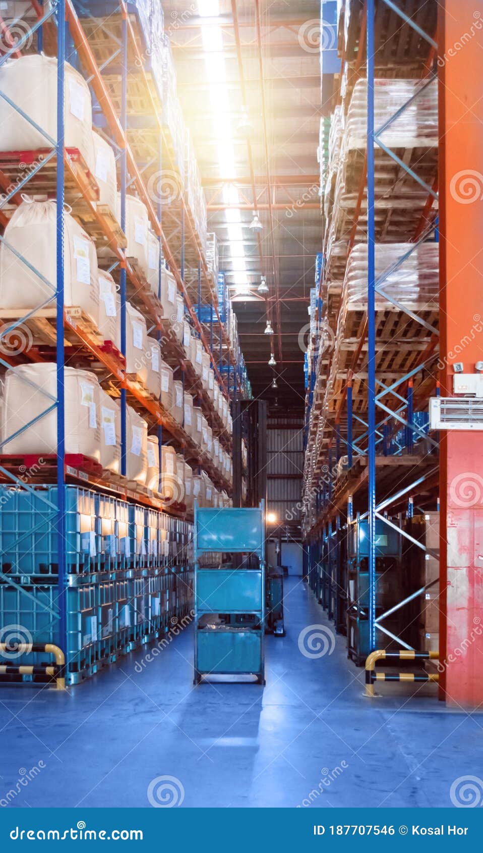 Large Distribution Warehouse Interior, Pallets and Boxes of Cargo Stack ...