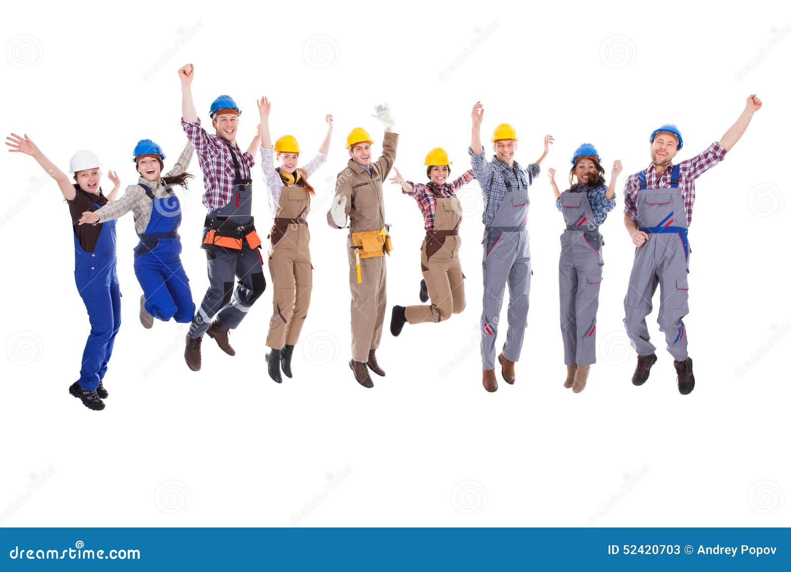 Tradesman With Cheering Team Behind Him Giving Thumbs Up Stock Photo ...