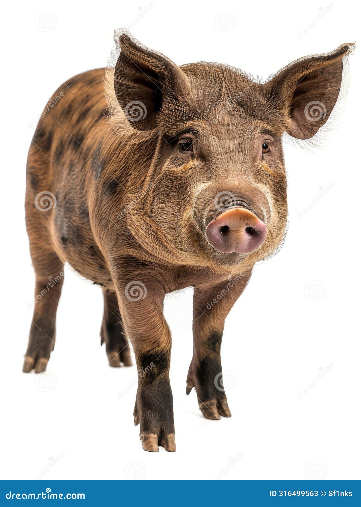 Large Domestic Pig with Striped Coat Looking Sideways, Isolated on a ...