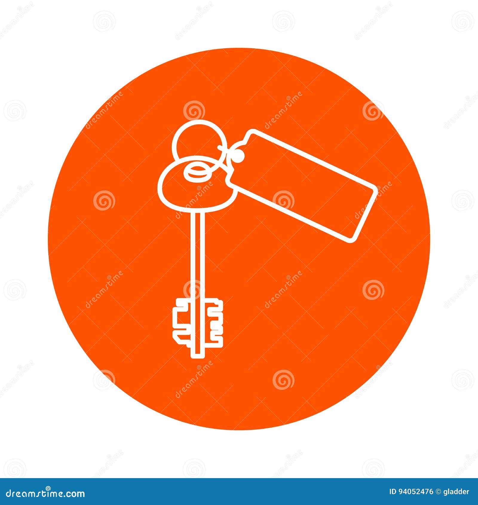 Large Door Key with Keychain, Round Monochrome Icon, Flat Style Stock ...