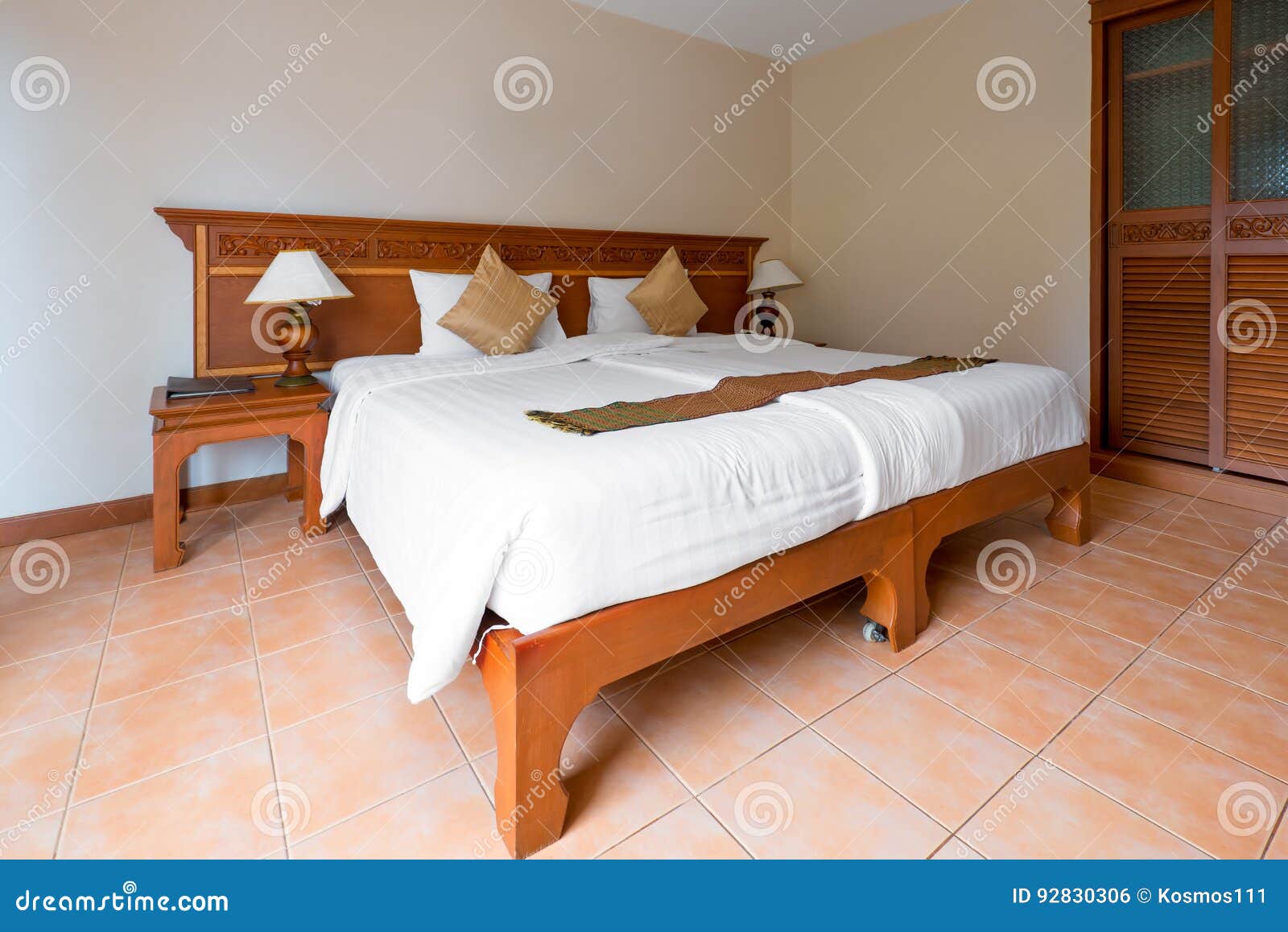 Large Double Bed in Hotel Room Stock Photo - Image of luxury ...