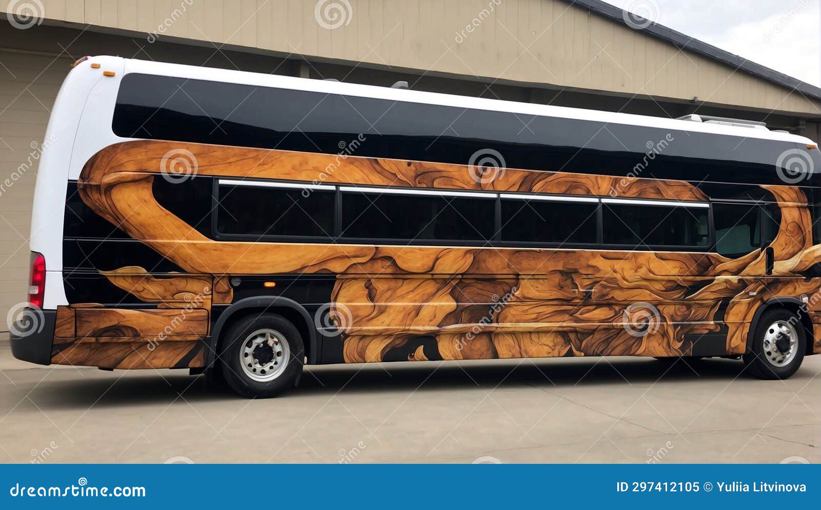 A Large Double-decker Bus Decorated with a Wood Pattern. Stock Image ...
