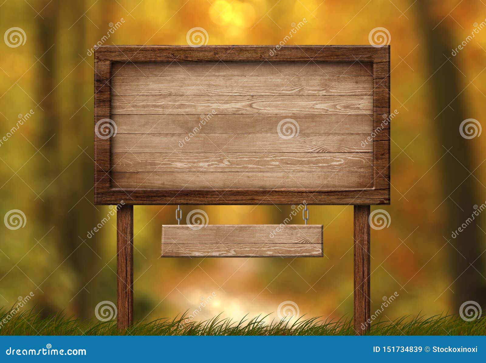 Large Double Signboard with Wood Frame and Autumn Forest Background ...