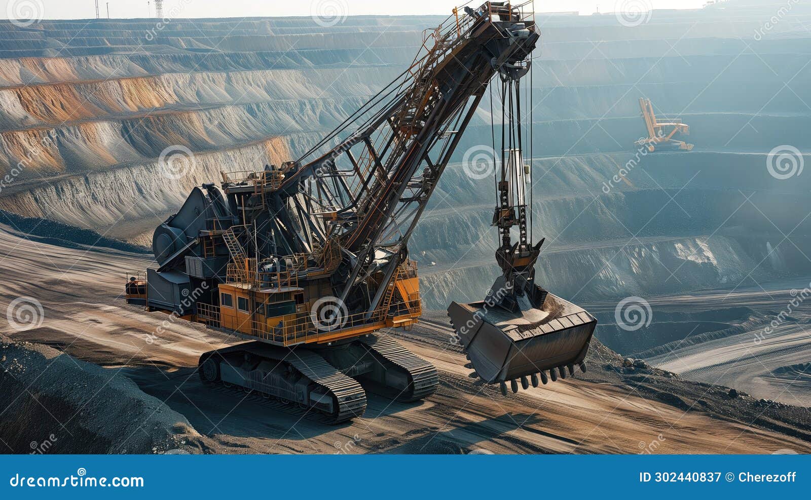 Dragline Excavator Works In An Open Pit For The Extraction Of Clay ...