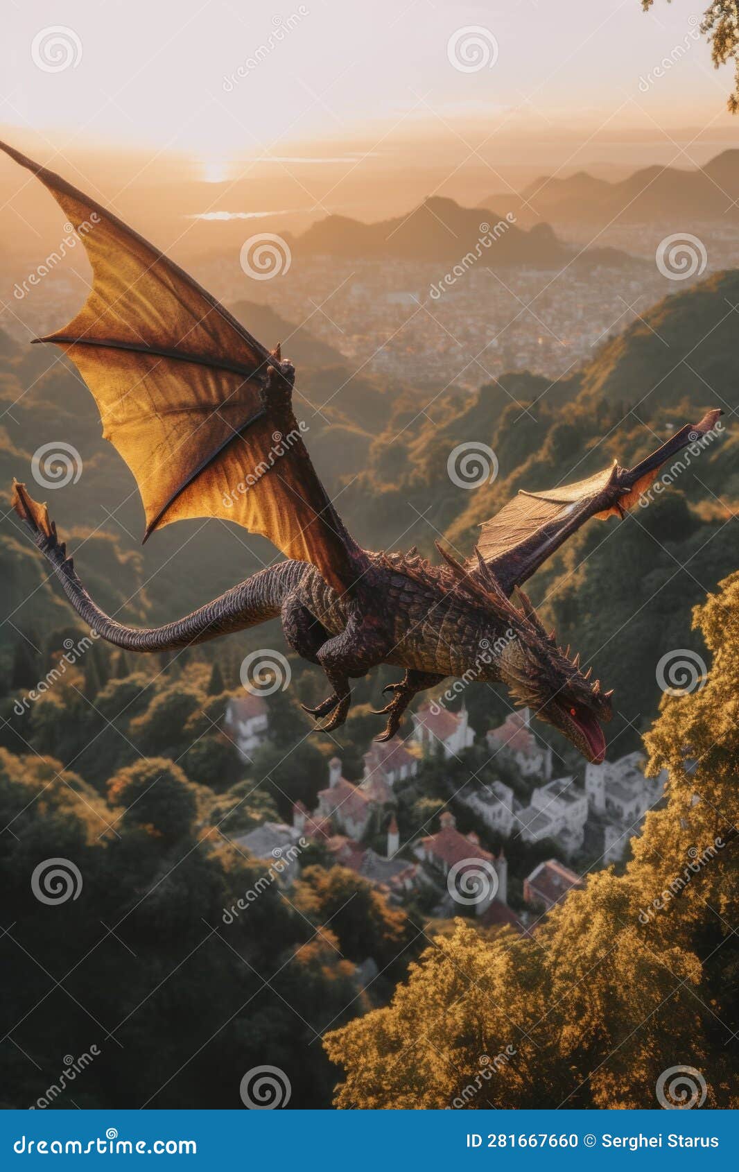 A Large Dragon Flying Over a Lush Green Hillside. Generative AI Image ...