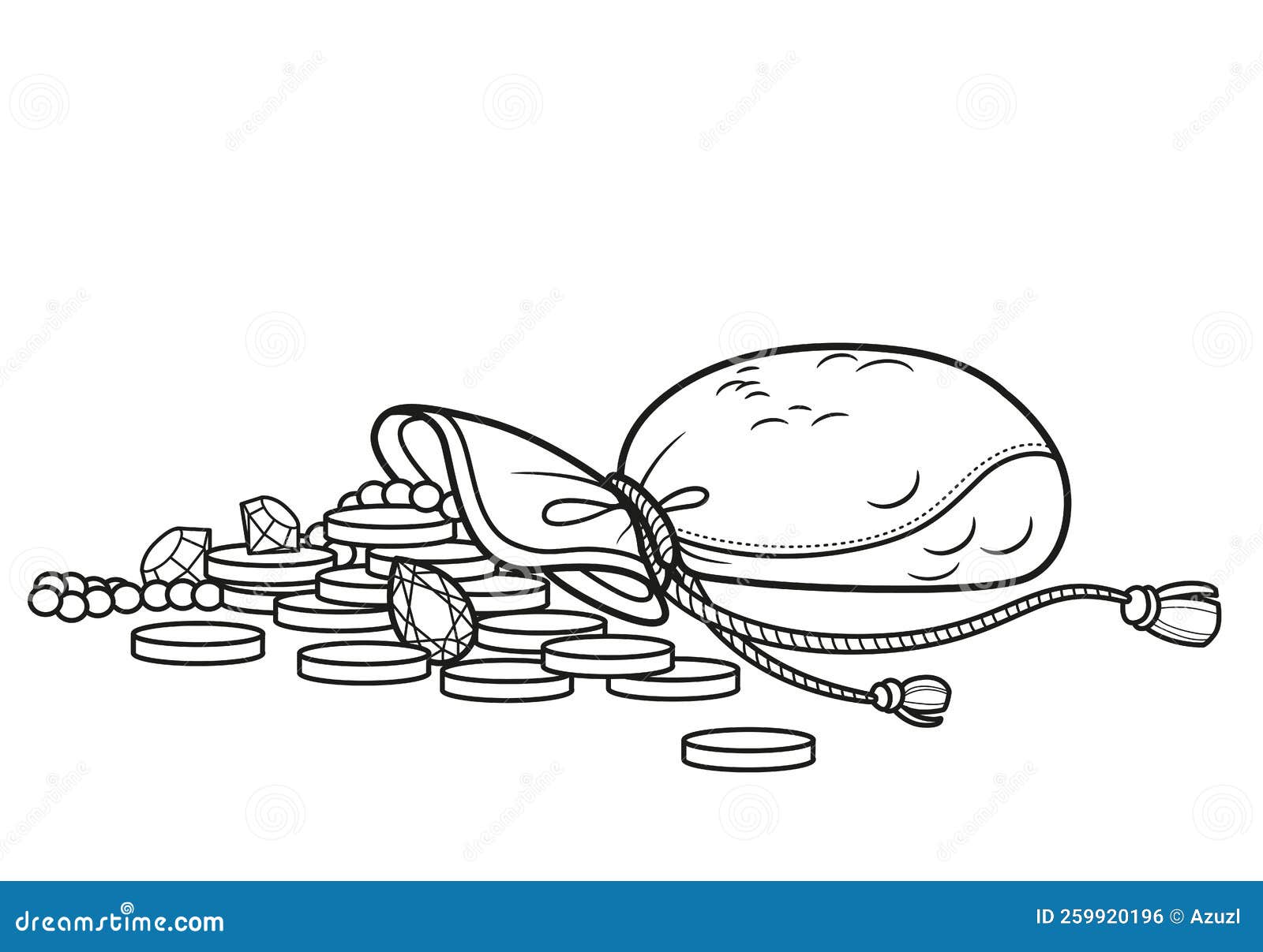 Large Drawstring Pouch with Scattered Coins and Gems Outlined for ...