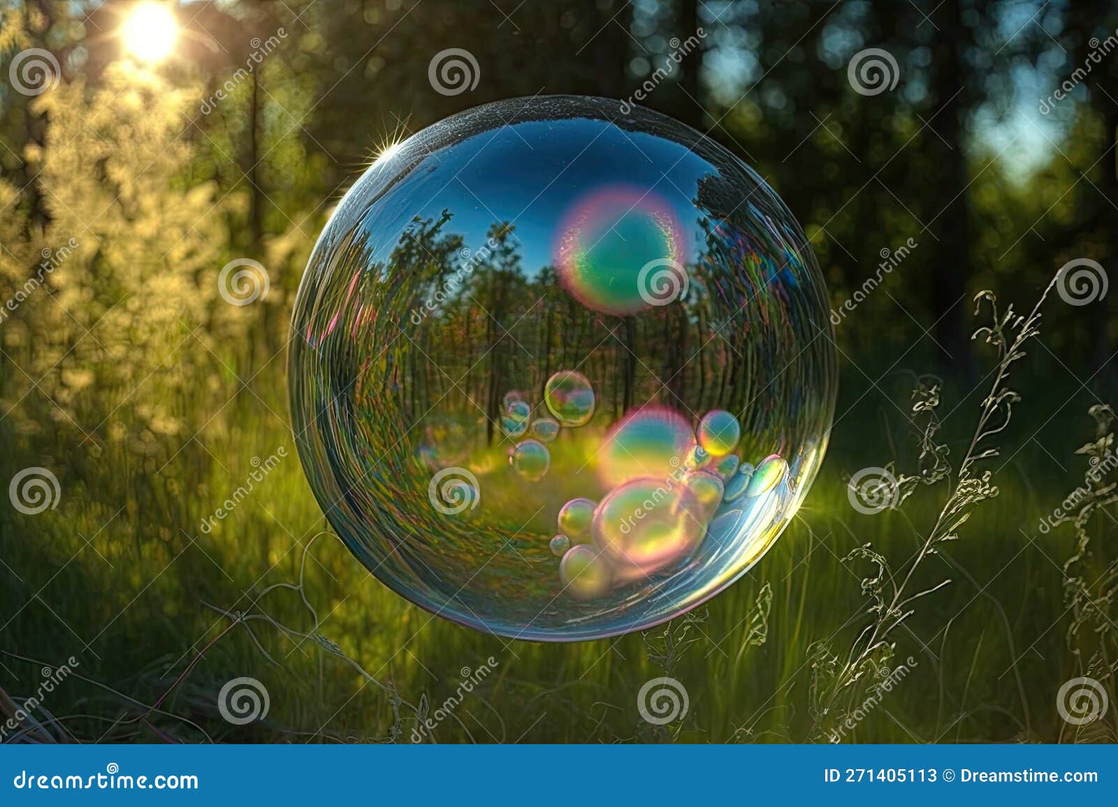 A Large Drop of Dew on the Grass, a Transparent Ball on the Background ...