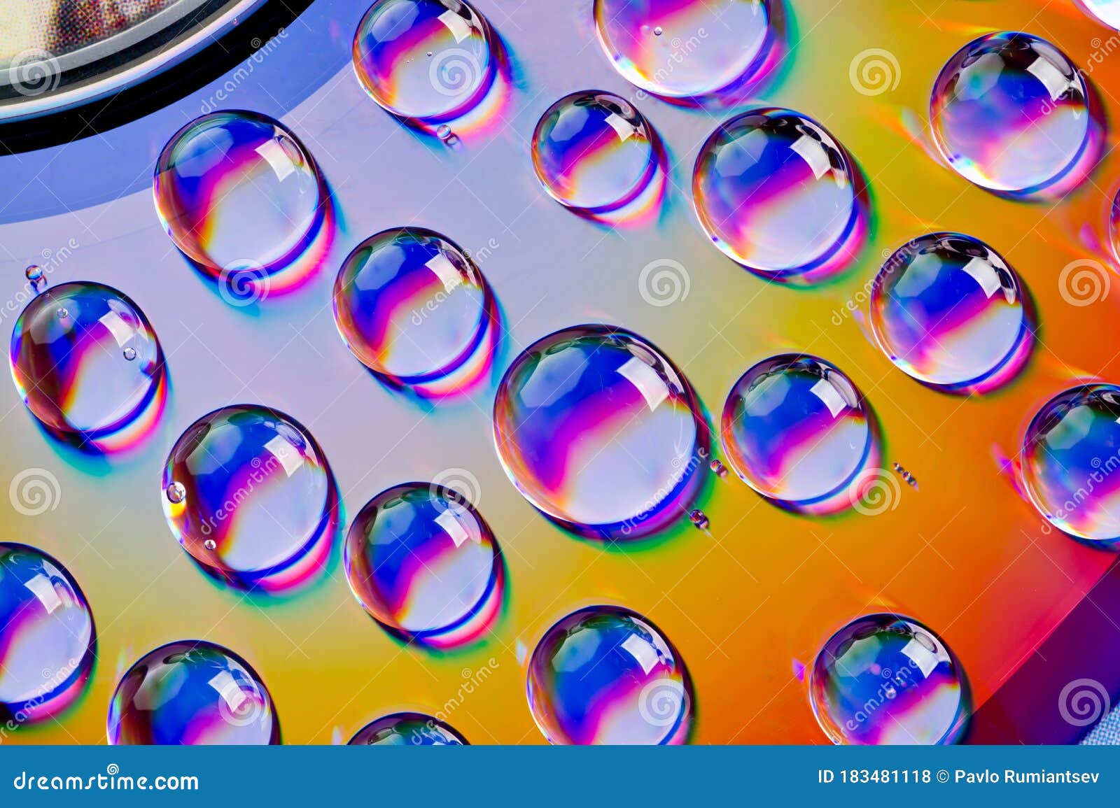 Large Drops of Water with Reflections Photographed on a Plastic Surface ...