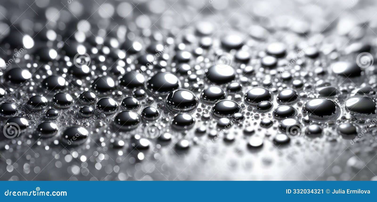Large Drops of Water on Silver Surface. Raindrops Sparkling Macro ...