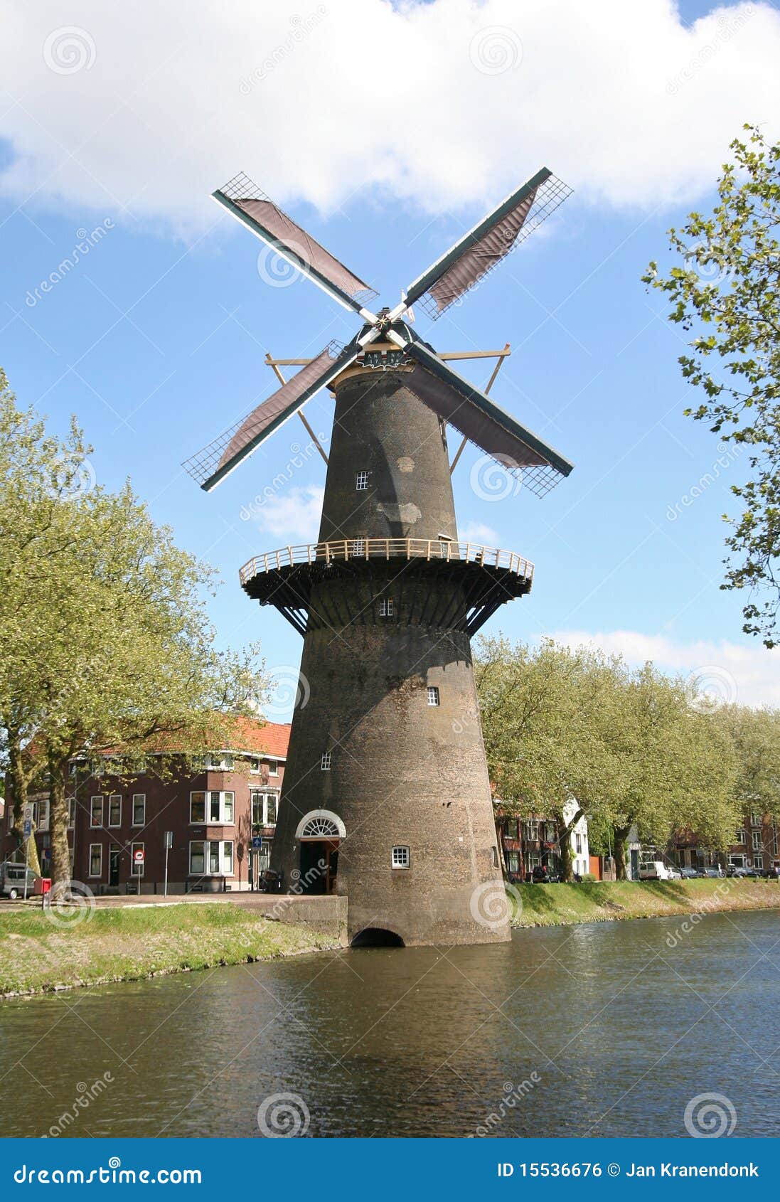 Large Dutch Windmill stock photo. Image of stone, schiedam - 15536676