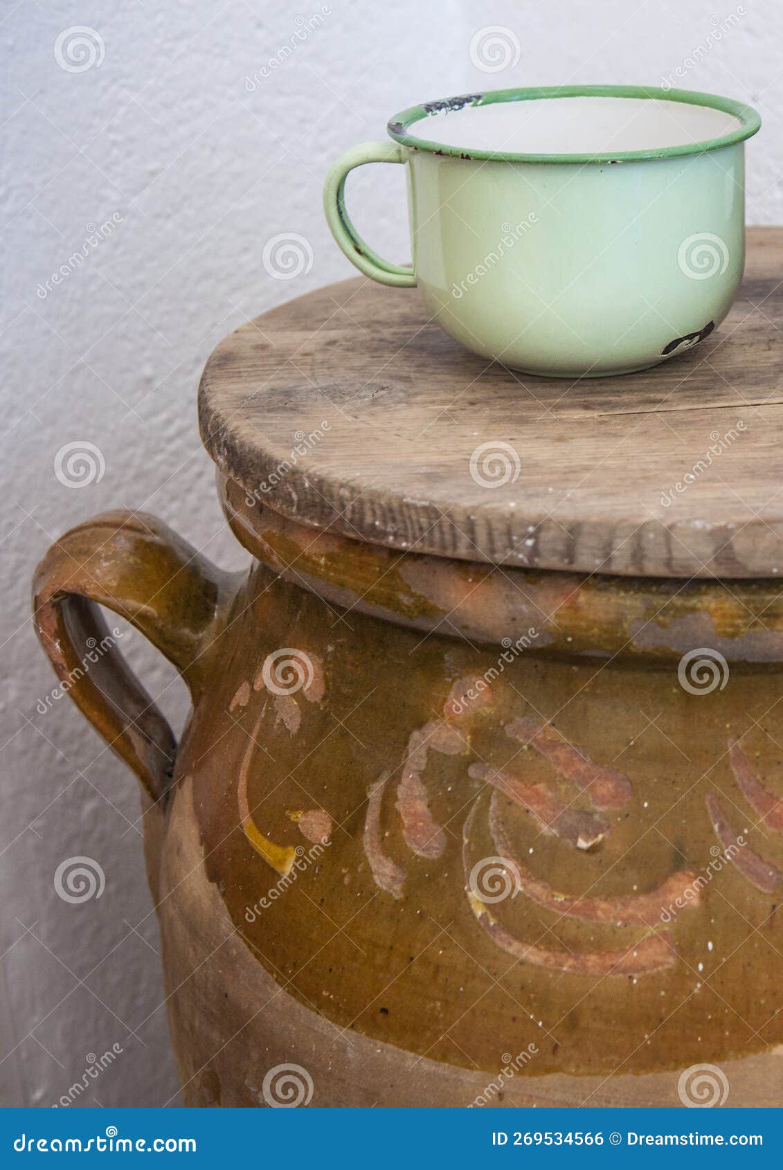 Large Earthenware Jar with Enamel Ware for Drinking Water Stock Photo ...