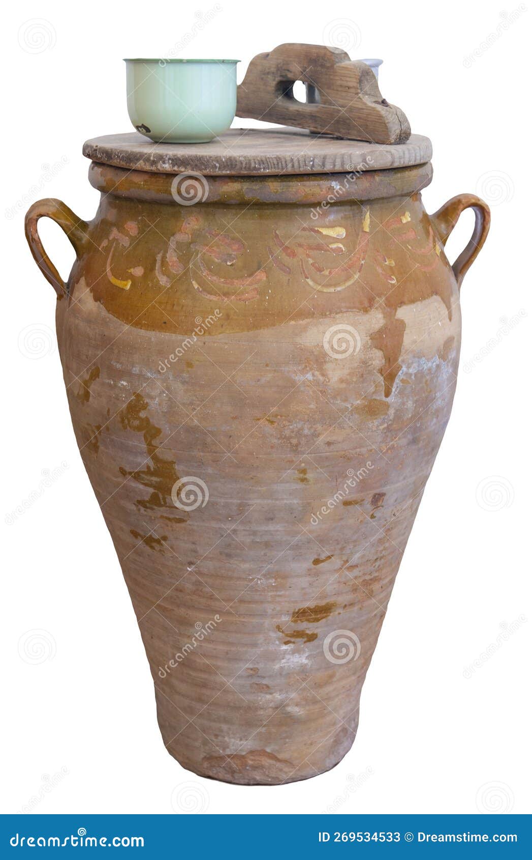 Large Earthenware Jar with Lid and Cups for Drinking Water Stock Image ...
