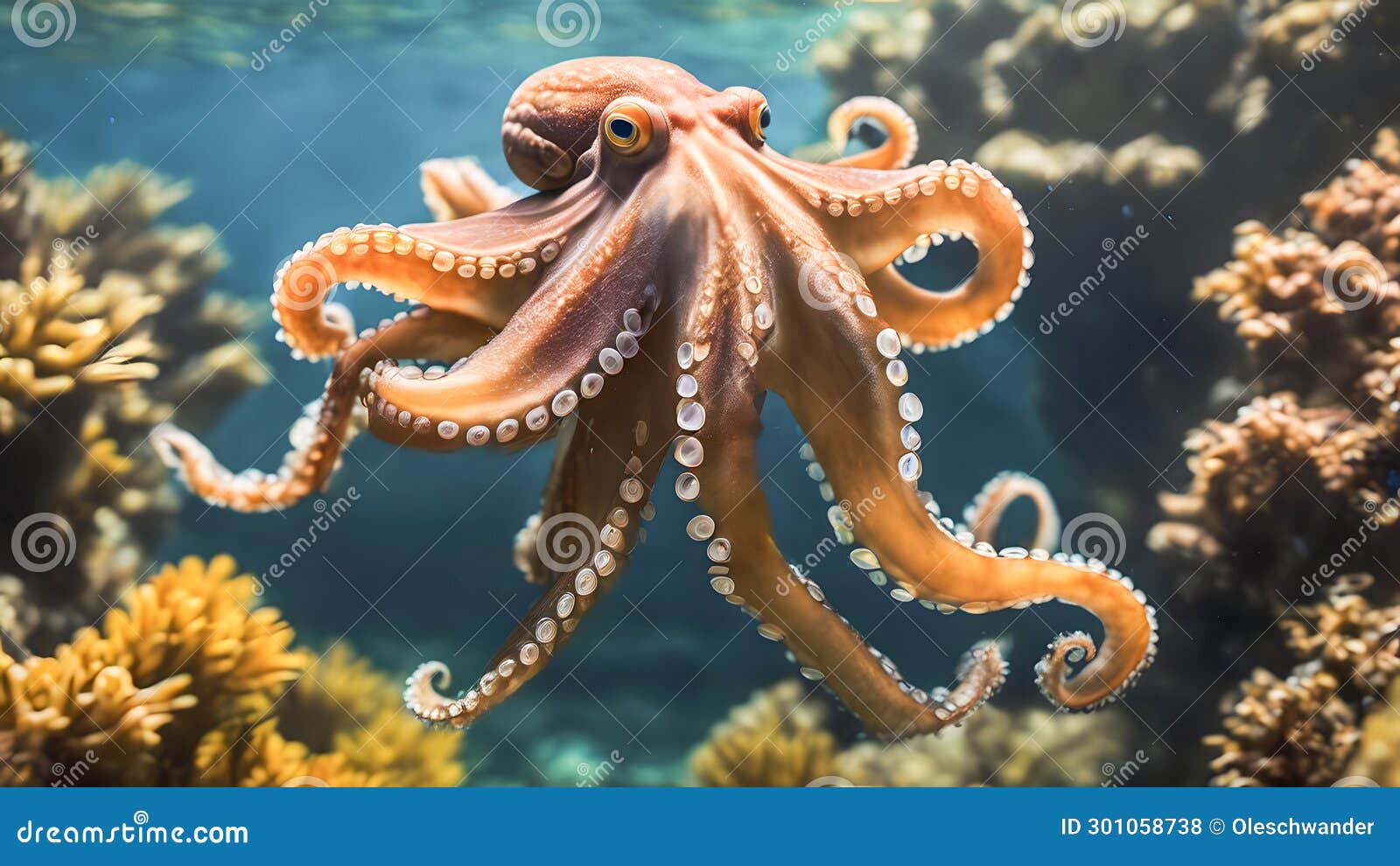 Large Eight-armed Octopus Underwater Stock Illustration - Illustration ...