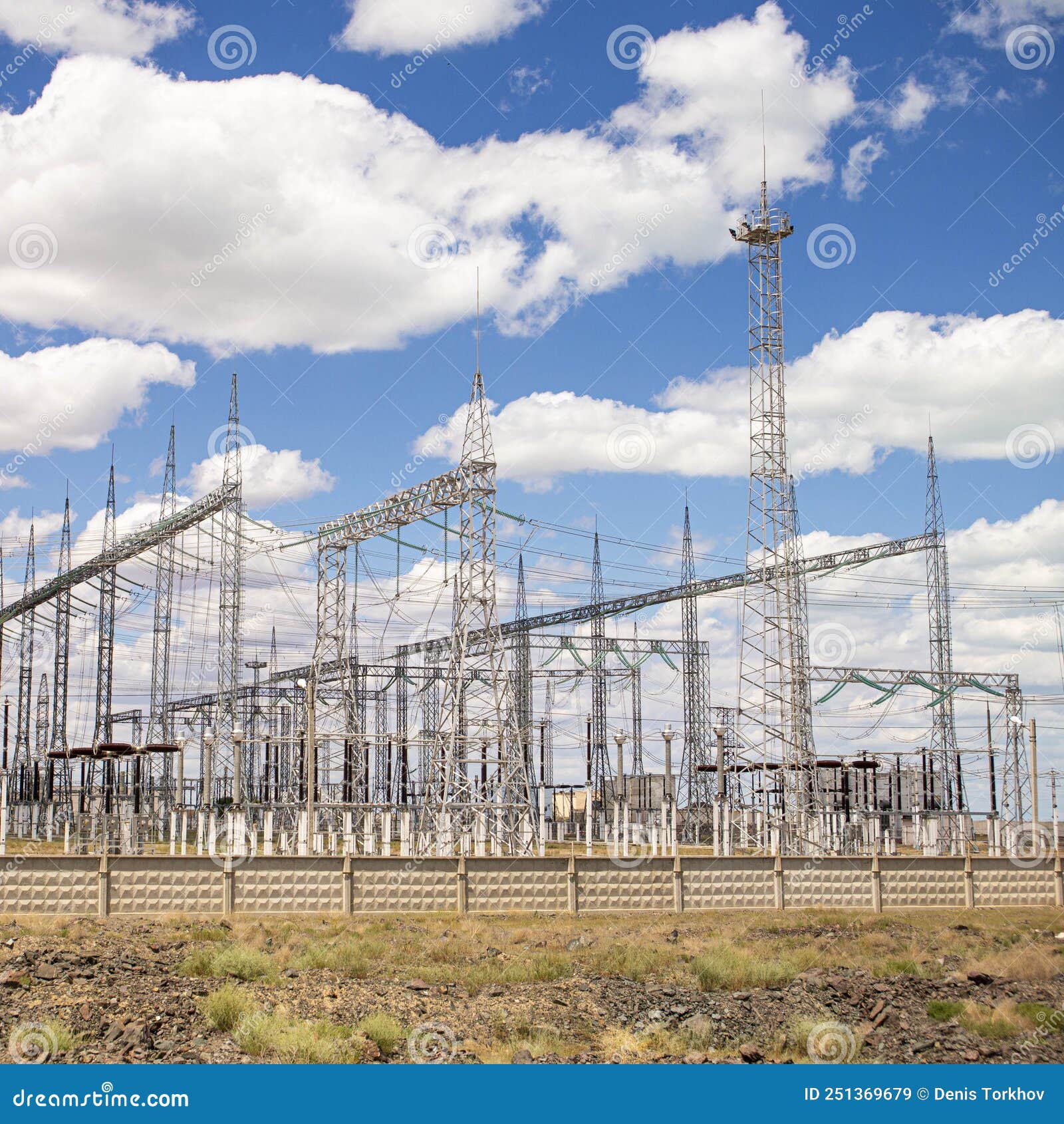 Large Electrical Substation in the Desert Against the Blue Sky Stock ...
