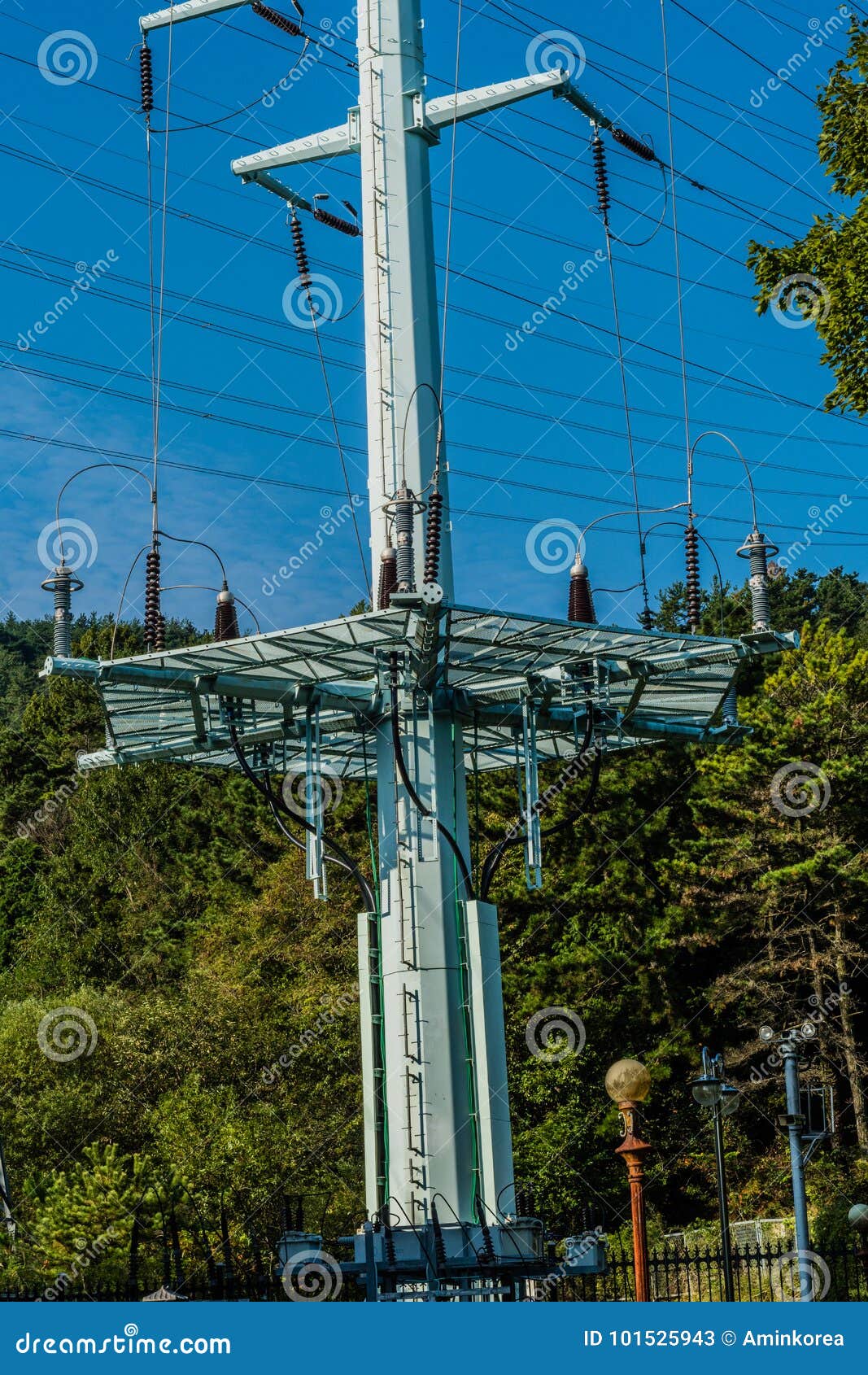 Large Electrical Tower in Densely Wooded Area Stock Image - Image of ...