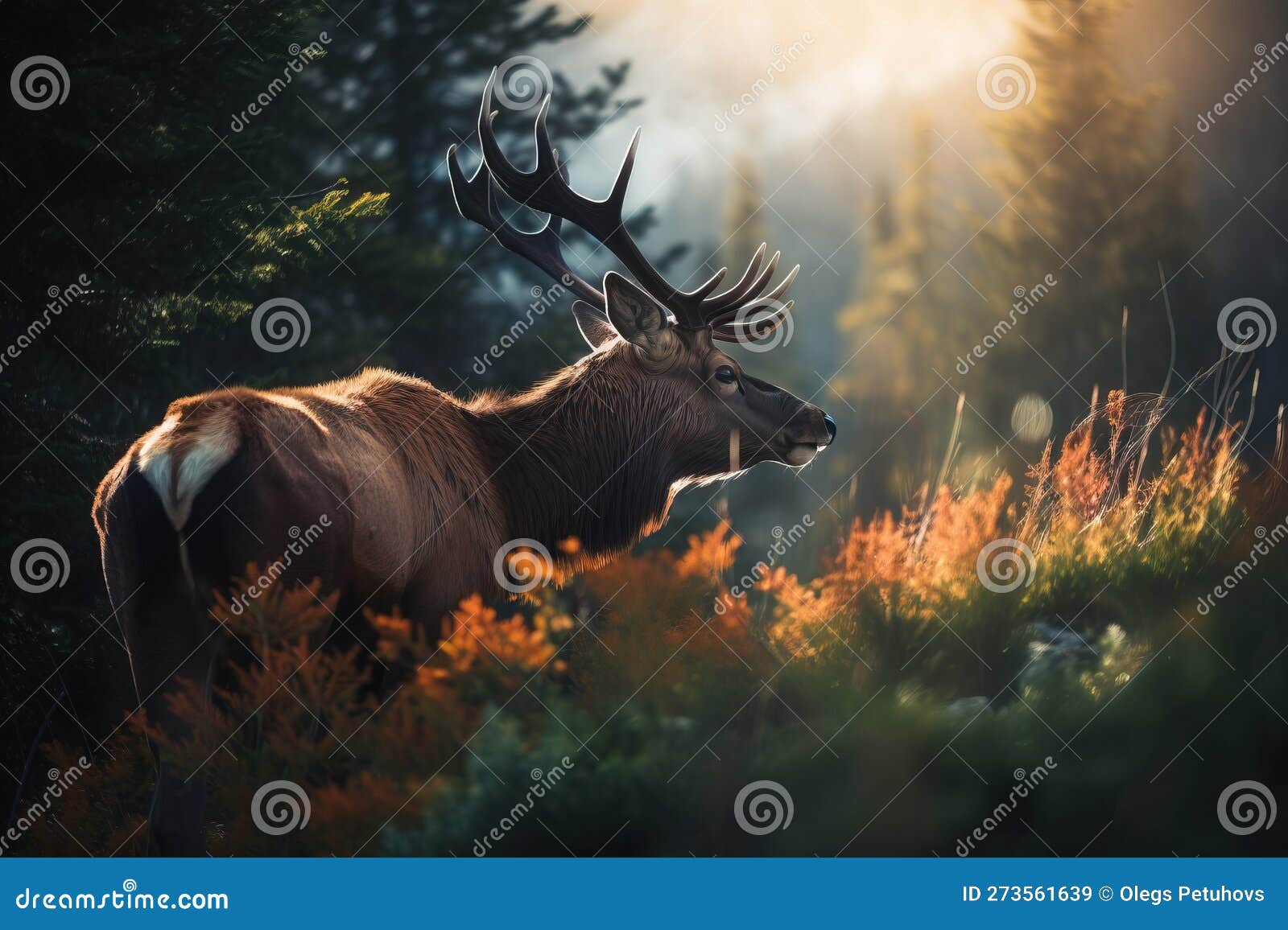 A Large Elk Standing in the Middle of a Forest with Tall Grass and ...