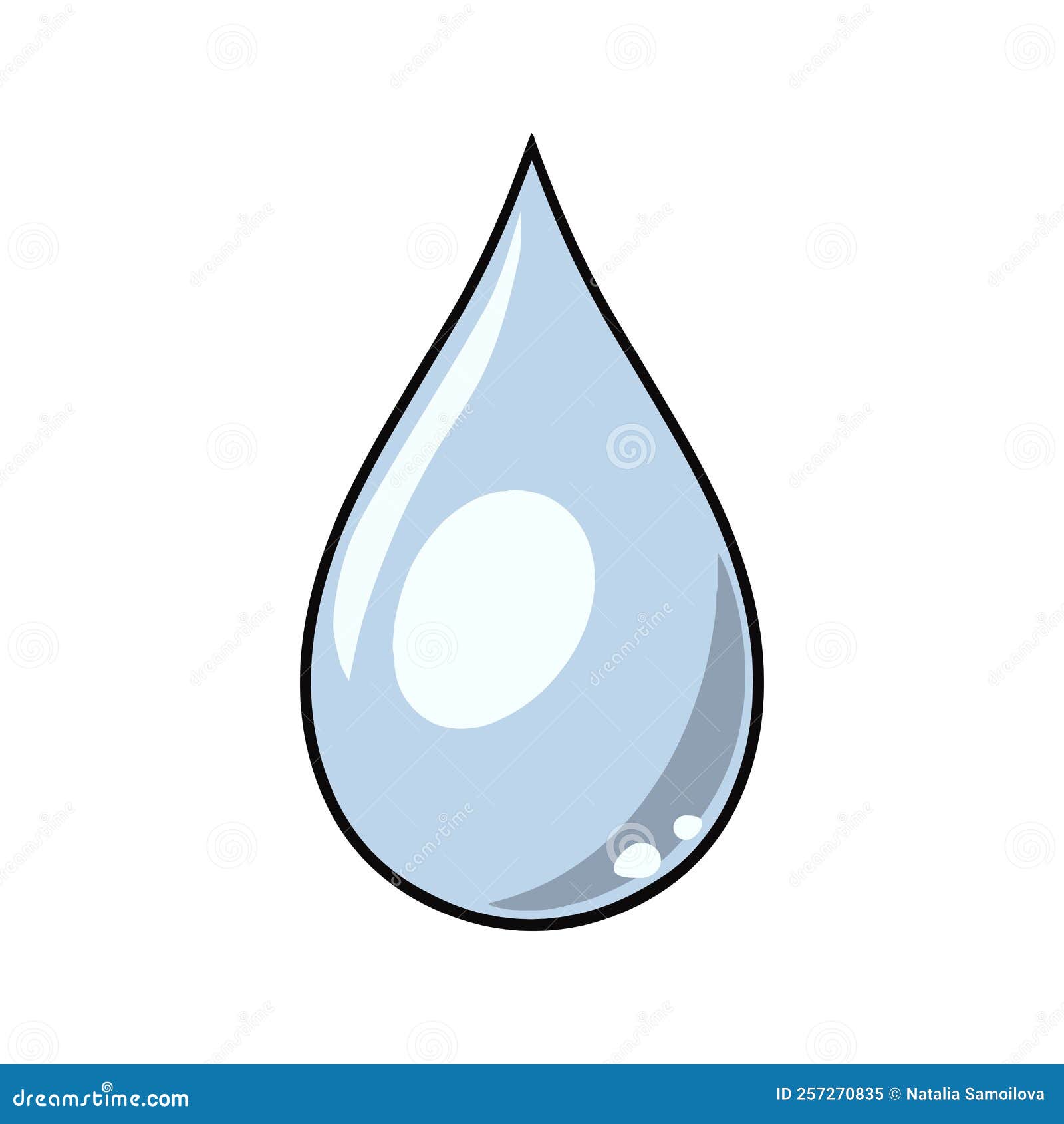 A Large Elongated Drop Of Water, Splashes, Vector Cartoon ...