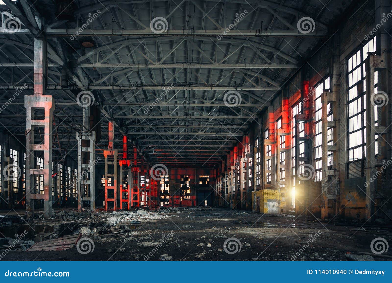 Large Empty Abandoned Warehouse Building or Factory Workshop, Abstract ...