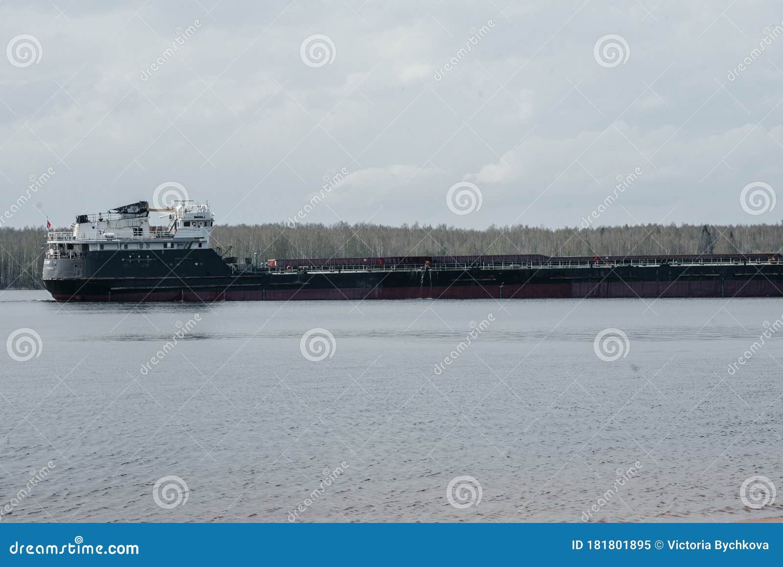 .a Large Empty Barge Floats on the River. Side View Stock Image - Image ...