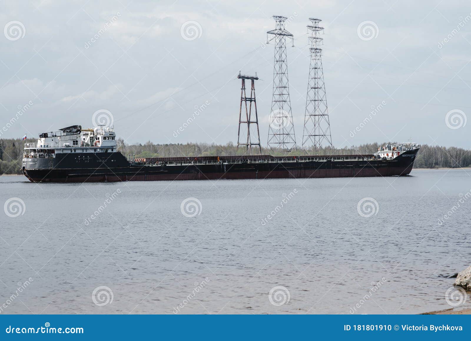 .a Large Empty Barge Floats on the River. Side View Stock Photo - Image ...