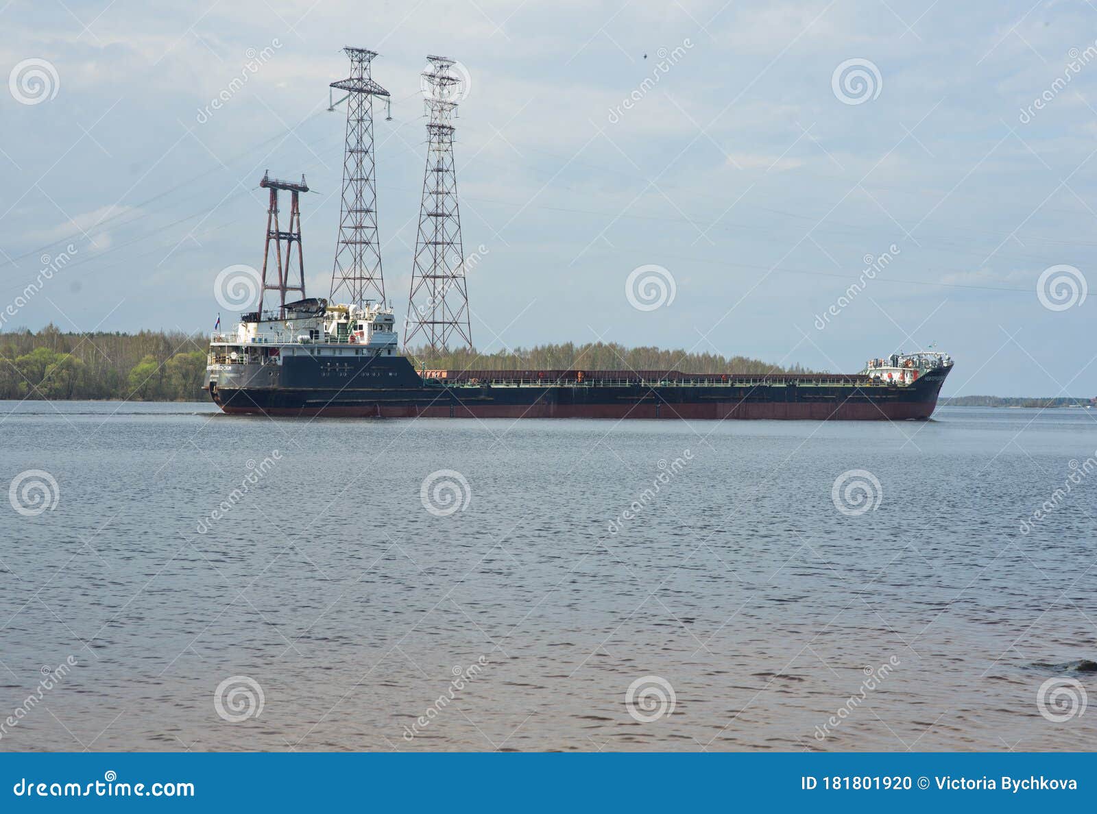 .a Large Empty Barge Floats on the River. Side View Stock Photo - Image ...