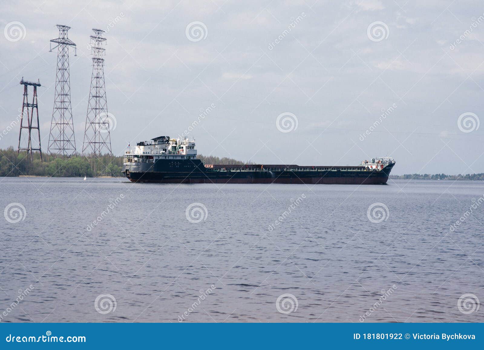 .a Large Empty Barge Floats on the River. Side View Stock Photo - Image ...