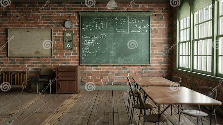 A Large, Empty Classroom with Rows of Desks and a Large Chalkboard ...