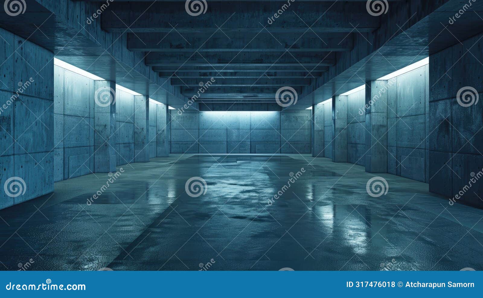 A Large and Empty Concrete Underground Storage Room, Interior Structure ...